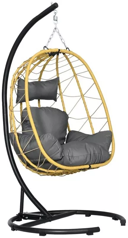 Scaun leagan suspendat Wilona ratan sintetic galben si negru perna gri ...