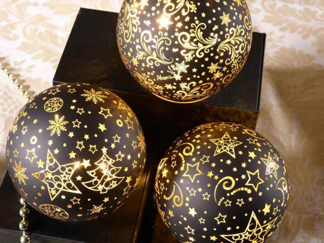 Set 3 sfere decorative sticla neagra aurie cu led 10x9 cm A80.18.96 ...