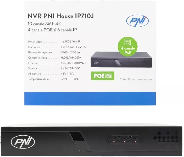 NVR POE PNI House IP710J 10 canale 4K 8MP 4 canale POE si 6 canale IP negru