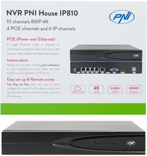NVR POE PNI House IP810 cu 10 canale 4K 8MP 4 canale POE si 6 canale IP ...