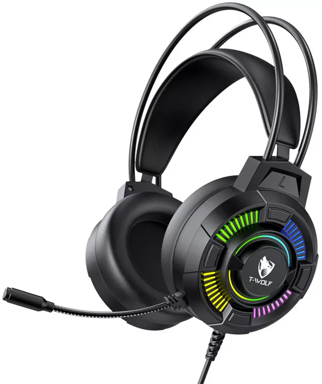 Casti audio pentru gaming T-Wolf cu microfon ajustabil omnidirectional ...