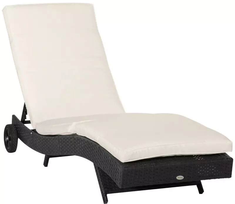 Sezlong pentru gradina cu roti reglabil ratan sintetic negru si bej ...