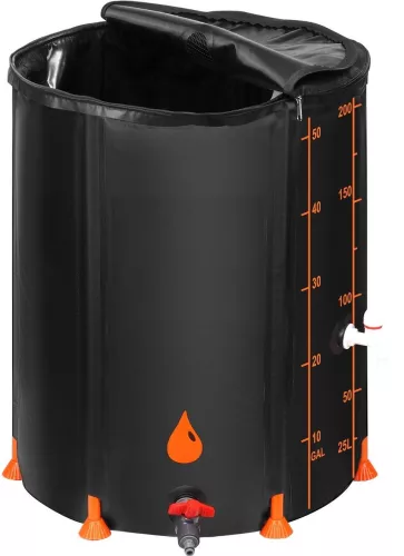 Butoi pliabil pentru apa pluviala Negru Capacitate 201 L 2 x robinete ...