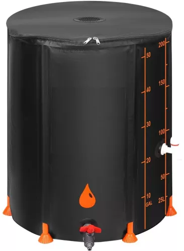 Butoi pliabil pentru apa pluviala Negru Capacitate 201 L 2 x robinete ...