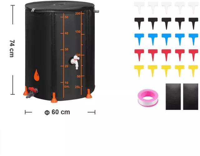 Butoi pliabil pentru apa pluviala Negru Capacitate 201 L 2 x robinete ...