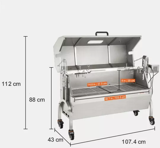 Gratar pe carbune cu capac si rotisor electric 50W Otel Inoxidabil ...