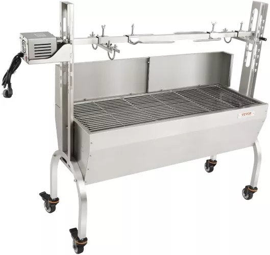 Gratar pe carbune cu rotisor electric Vevor Deflector 60 kg Inox roti ...