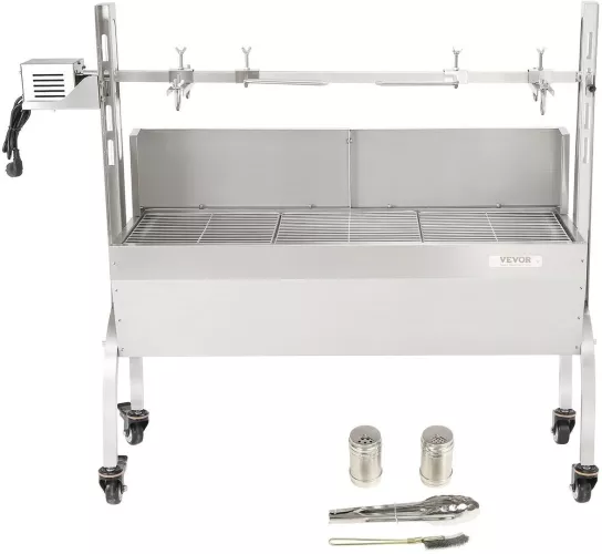 Gratar pe carbune cu rotisor electric Vevor Deflector 60 kg Inox roti ...