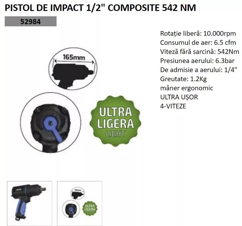 Pistol pneumatic de impact JBM JB-52984 ultra-usor 542 Nm 4 viteze JB ...