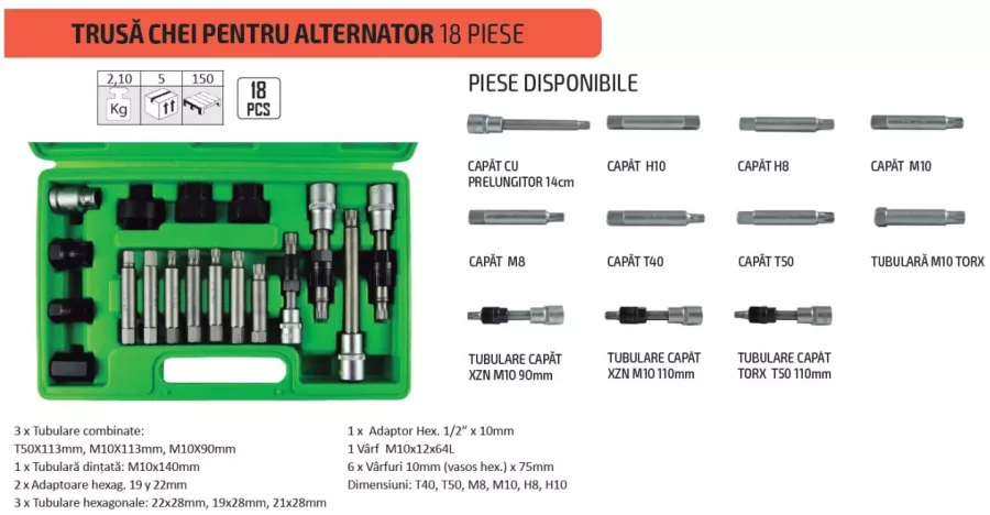 Trusa chei pentru alternator JBM JB-51259 18 piese JB-51259 - cel.ro