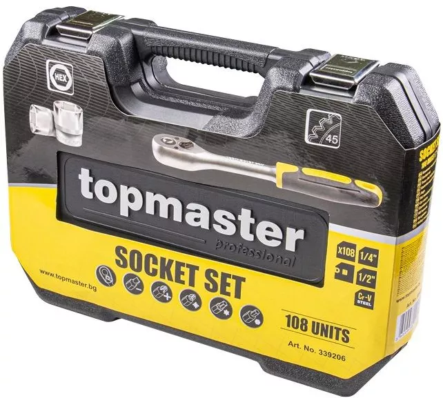 Trusa chei tubulare Topmaster Profesional 339206 Cr-V 108 piese 339206 - cel.ro