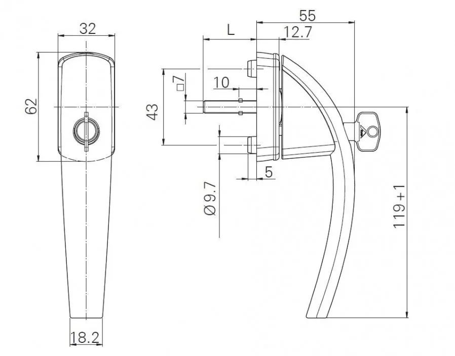 Maner fereastra cu cheie Roto Swing lungimea patratului 43 mm 40 Nm cu ...