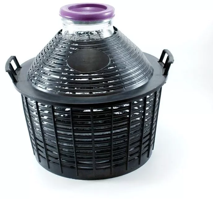 Damigeana sticla 34L cu gura larga si cos de plastic si capac de protectie - cel.ro