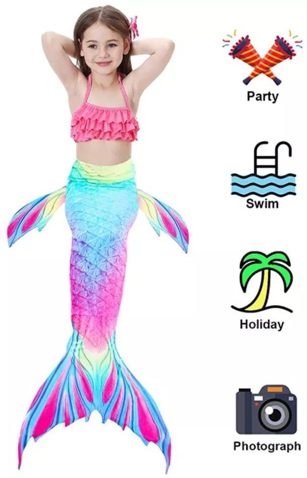 Set 4 piese Costum Sirena Ariel THK® include top slip coada sirena si ...