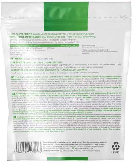 Horny Goat Weed Iarba Caprei Icariin 50 200mg 30 Capsule Raw Powders ...