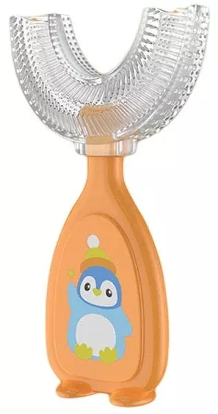 Periuta de dinti pentru copii ADM Penguin forma circulara din silicon 2 ...