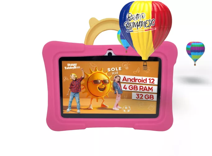 Tableta copii SMART TabbyBoo Sole KID 2024 roz 32GB 4GB RAM ecran 7 ...