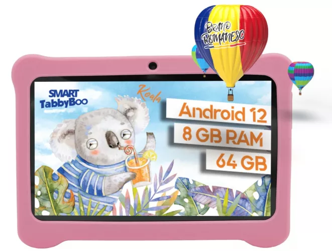 Tableta copii SMART TabbyBoo Koala PRO 2024 roz 64GB 8GB RAM ecran 7 ...