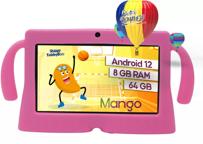 Tableta copii SMART TabbyBoo Mango PRO 2024 roz 64GB 8GB RAM ecran 7 ...