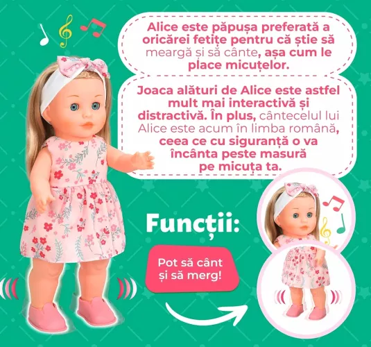 PAPUSA ALICE - MERGE SI CANTA IN LIMBA ROMANA - 40 CM - 81049 DTO81049 ...