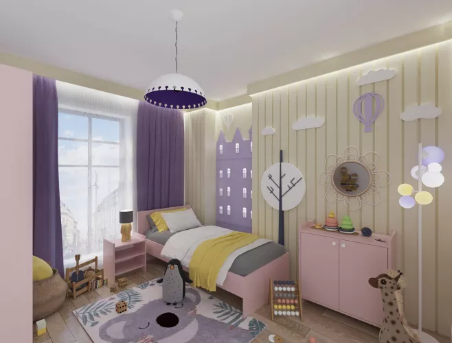 DORMITOR copii complet DELIZIA 90 ROZ PAL18mm 1 PAT 1 DULAP 1 COMODA 1 ...