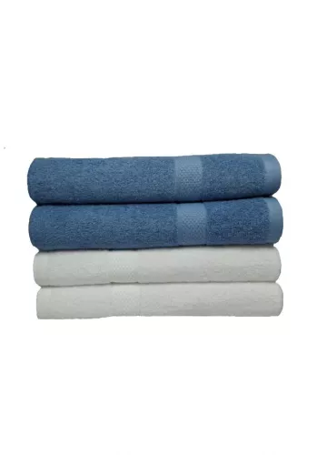 Set 4 prosoape mari de baie bumbac 100 70x140 cm 450 gr/mp alb/bleu 4me ...