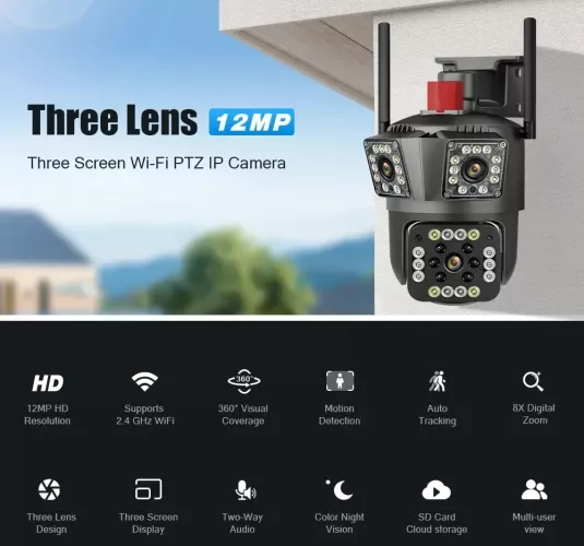 Camera Tripla de Supraveghere Profesionala 4G PTZ TSS-JT3-4G Full HD ...