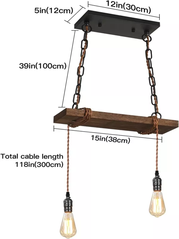 Lustra rustica din lemn cu 2 becuri lanturi ajustabile design vintage ...