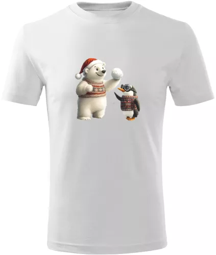 Tricou personalizat de Craciun Ursul si Pinguinul Malfini Alb 10 ani ...