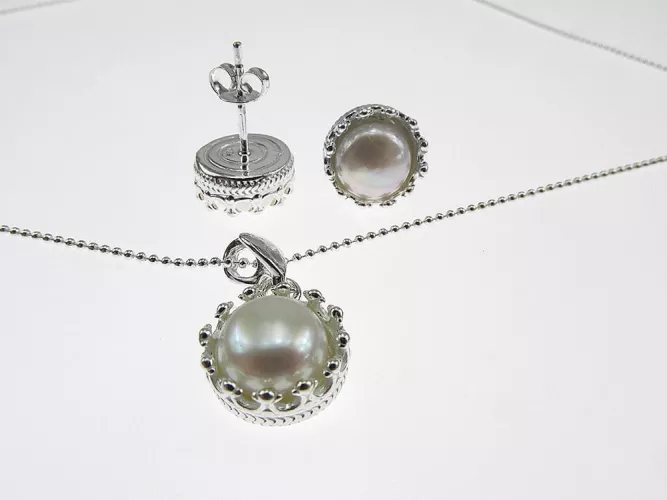 Set argint model coroana cu perle de cultura albe 3kiz_949755509 - cel.ro