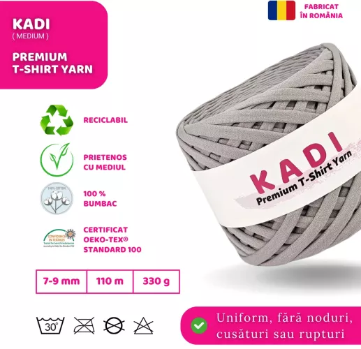 Fir panglica pentru crosetat tricotat si macrame KaDi Medium 7-9 mm 110 ...