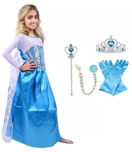 Set rochie si patru accesorii Elsa Frozen IdeallStore® 5-7 ani Carnaval ...
