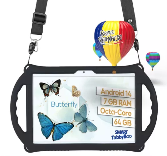 Tableta copii SMART TabbyBoo Fluturas 2025 64GB 7GB RAM Android 14 cu ...