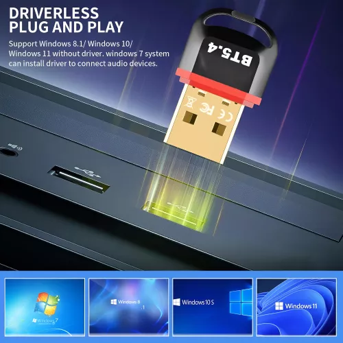 Adaptor USB Bluetooth BT 5.4 EDR+BLE Compatibil Windows PC/Laptop Plug And Play - cel.ro
