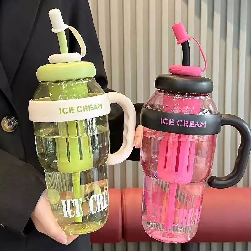 Sticla de Apa Flippy Transparenta 1400 mL cu Pai si Capac Verde ...