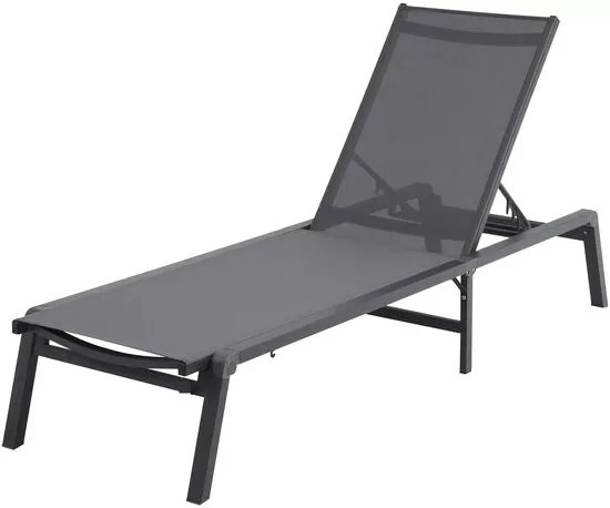 Sezlong pliabil din aluminiu Negru 1819x885x515 mm max 180 kg 5 unghiuri