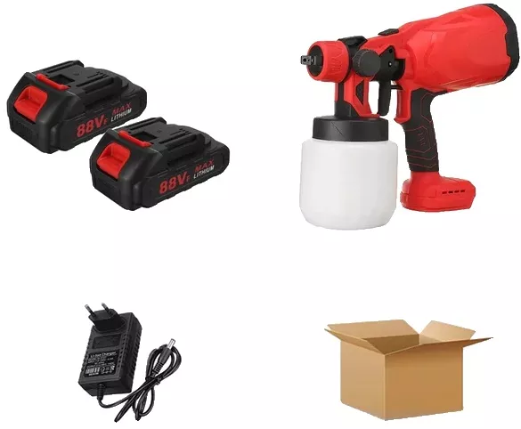 Pistol de vopsit fara fir 2 baterii 3 modele de pulverizare rosu/negru ...