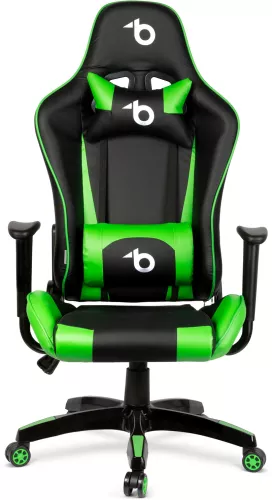 Scaun verde de gaming - cu perna de talie si perna pentru cap ...