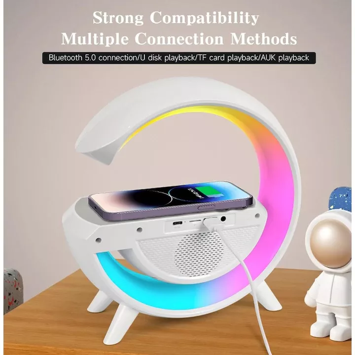 Boxa Bluetooth Lumina ambientala LED Incarcare fara fir Ceas digital BT ...