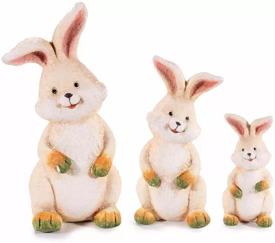 Set 3 figurine Iepurasi ceramica multicolora 10.5x9x20.5 cm 7.5x7.5x16 ...