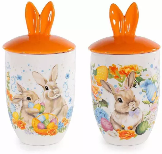 Set 4 borcane Iepuras ceramica multicolora 10.5x20.5 cm A71.51.24 - cel.ro