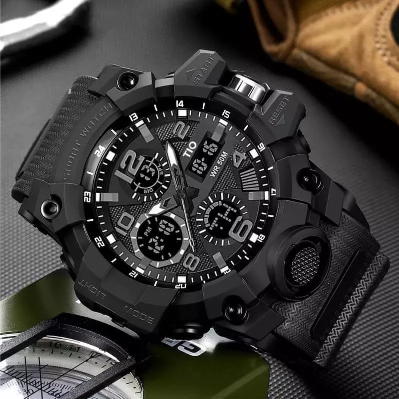 Ceas barbatesc TIO Militar Sport Digital Army Dual Time Cronograf ...