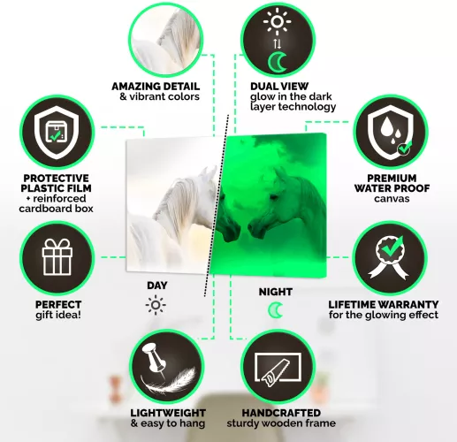 Tablou luminos in intuneric GlowforHome Cal alb arab 60 cm x 40 cm 44lp ...