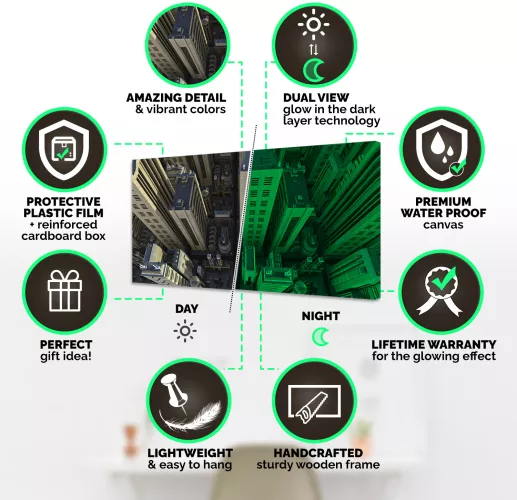 Tablou luminos in intuneric GlowforHome Orasul la rasaritul soarelui ...
