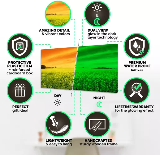 Tablou luminos in intuneric GlowforHome Peisaj cu camp de Canola rapita ...