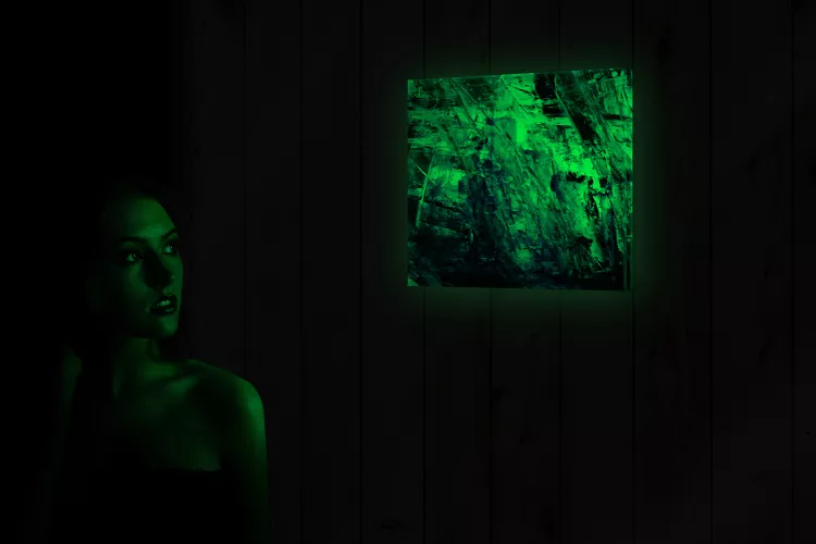 Tablou luminos in intuneric GlowforHome pastel Abstract cu roz alb si ...