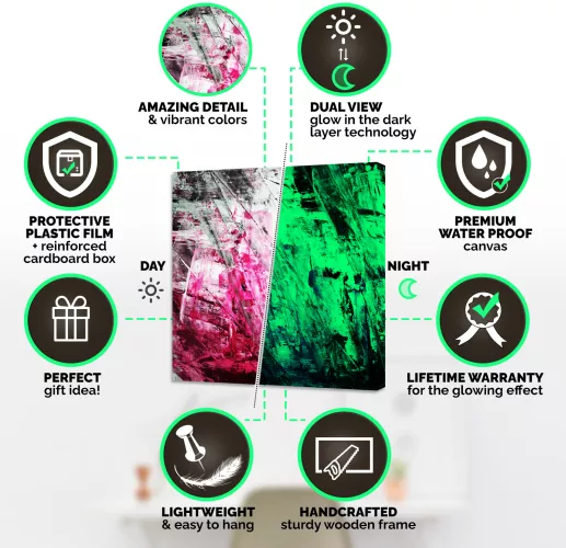 Tablou luminos in intuneric GlowforHome pastel Abstract cu roz alb si ...