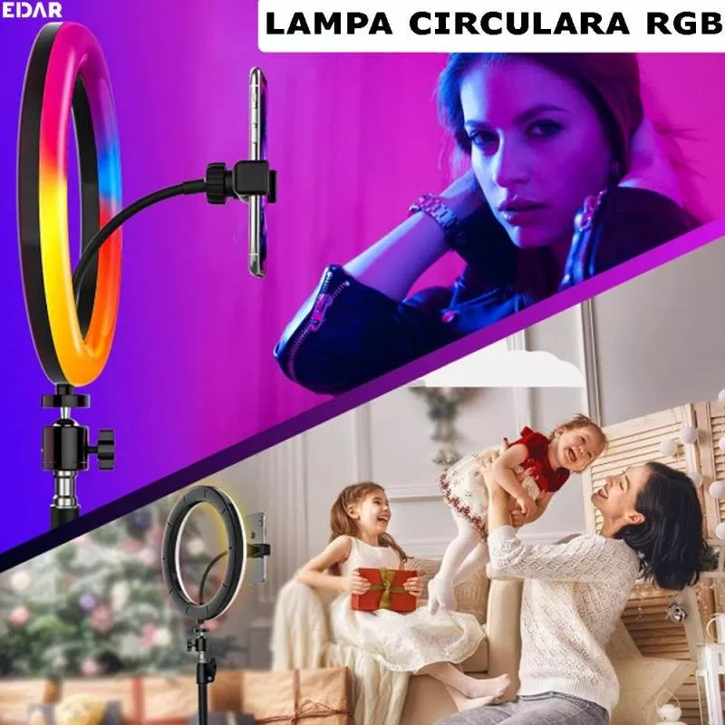 Lampa Circulara Profesionala Led Ring Light RGB EDAR 10 inch ...