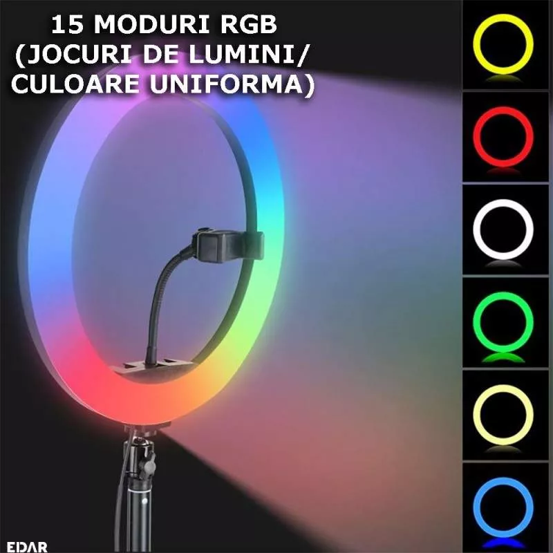 Lampa Circulara Profesionala Led Ring Light RGB EDAR 10 inch ...