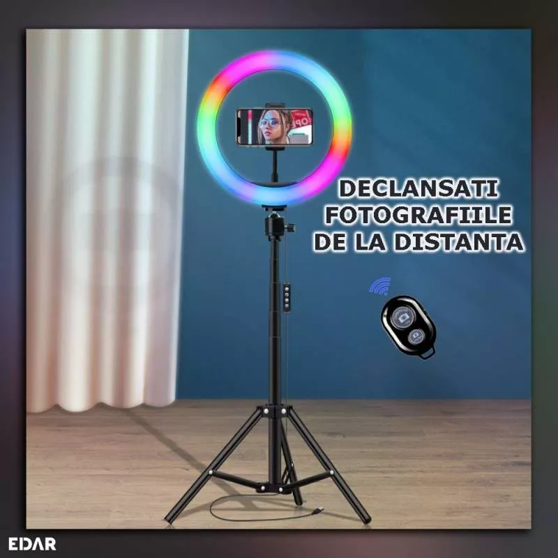 Lampa Circulara Profesionala Led Ring Light RGB EDAR 10 inch ...